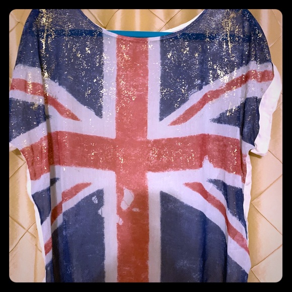 Rewind | Tops | Short Sleeve British Flag Sheer Blouse | Poshmark